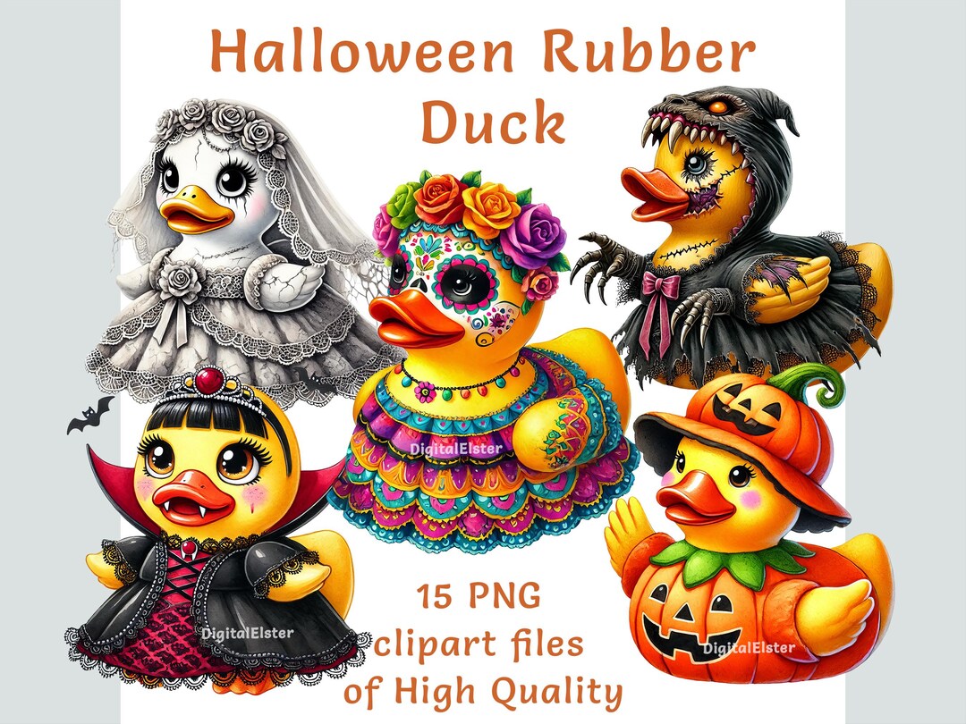 Halloween-themed Rubber Duck Clipart Collection, 15 PNG Watercolor ...