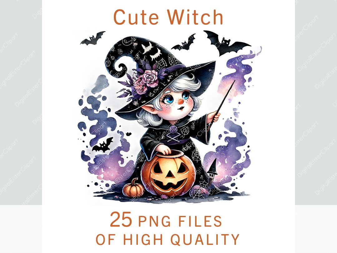 Halloween Witch Clipart Bundle, Watercolor Halloween Clipart ...