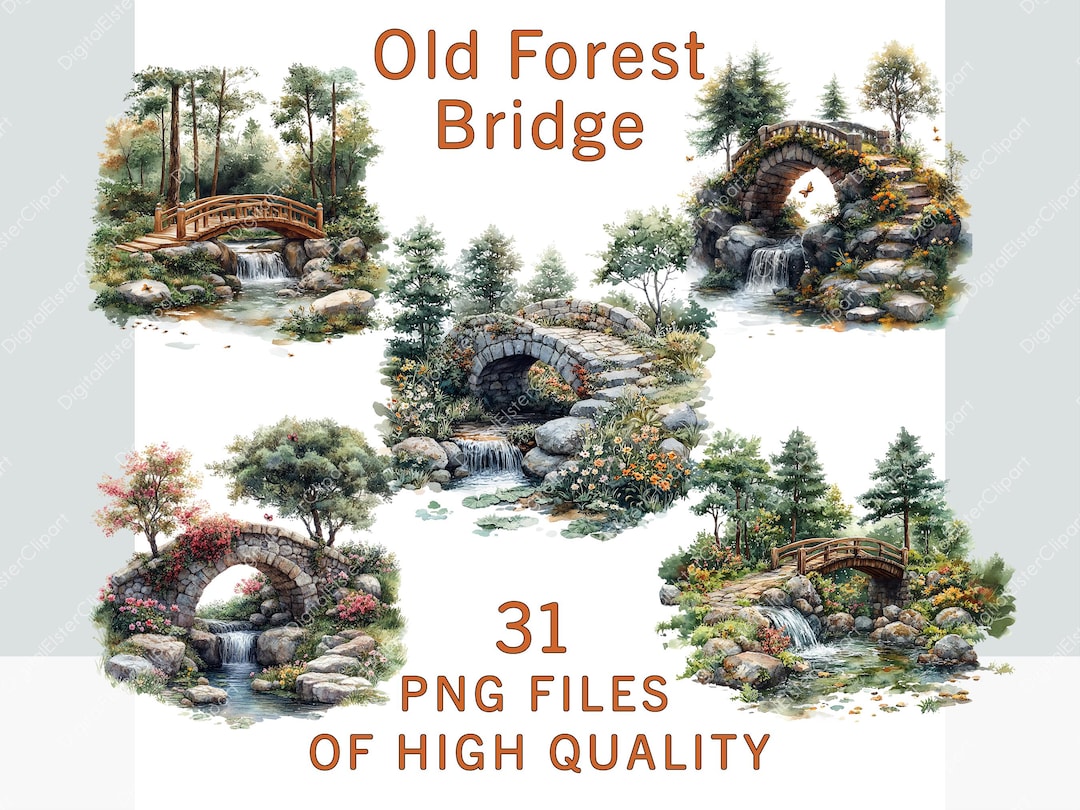 Old Forest Bridge Clipart | 31 PNG Scenic Wooden & Stone Bridges ...