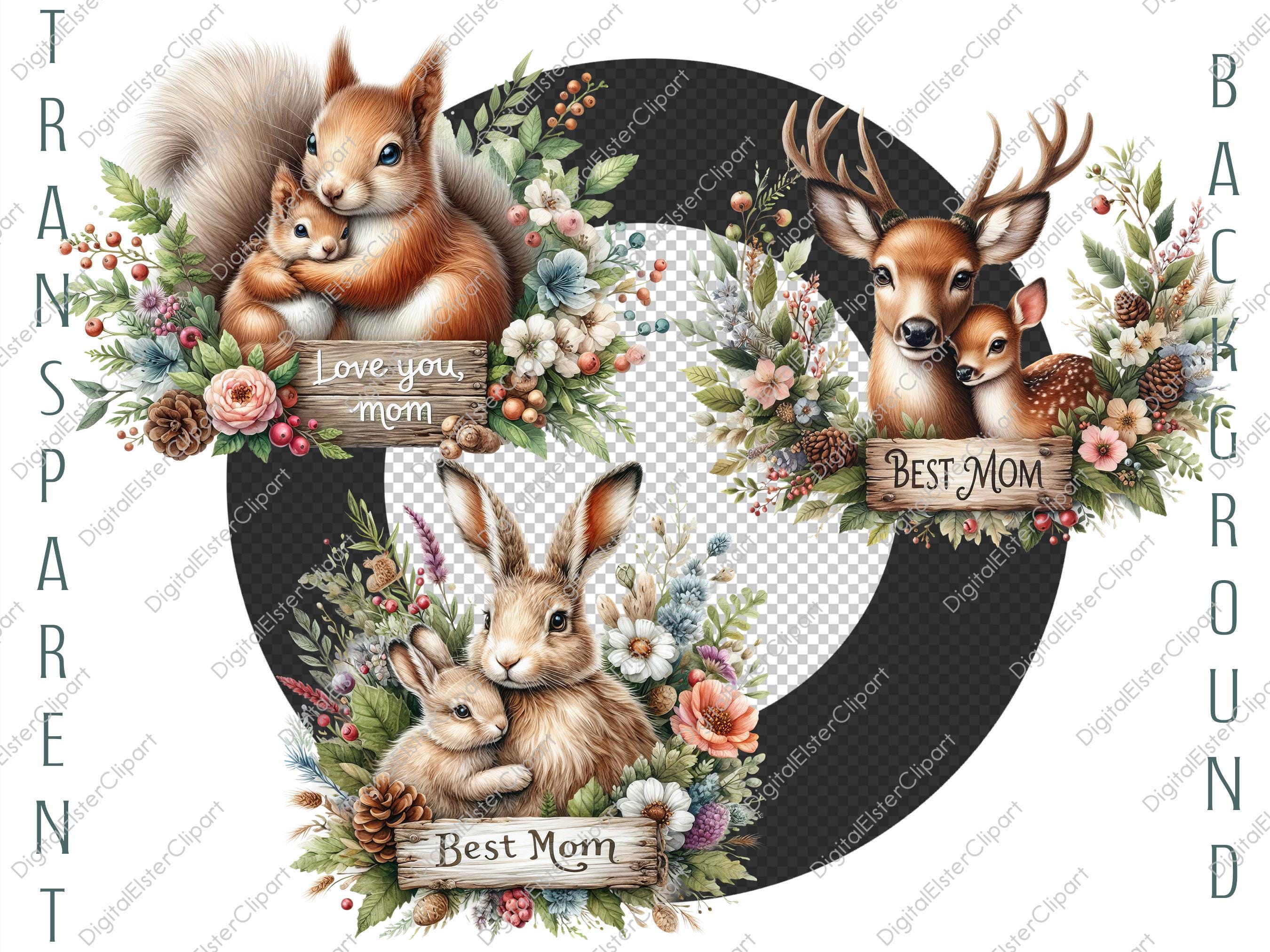 Mothers Day Clipart | Animals Clipart | 25 PNG Files | Nursery Decor ...