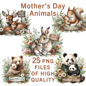 Mothers Day Clipart | Animals Clipart | 25 PNG Files | Nursery Decor ...