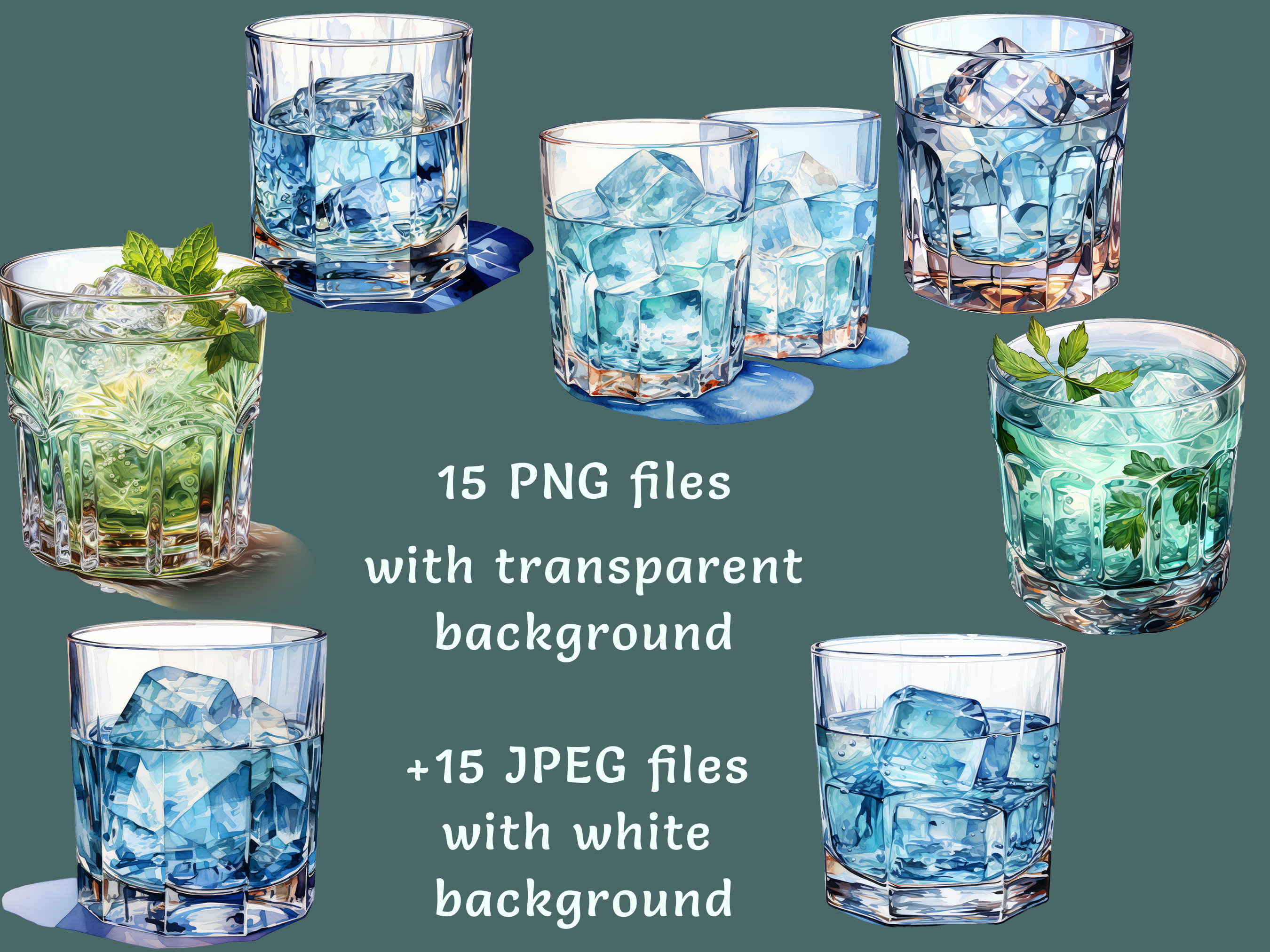 Water Glass Clipart - Refreshing Cold Watercolor Digital Hydration Art ...
