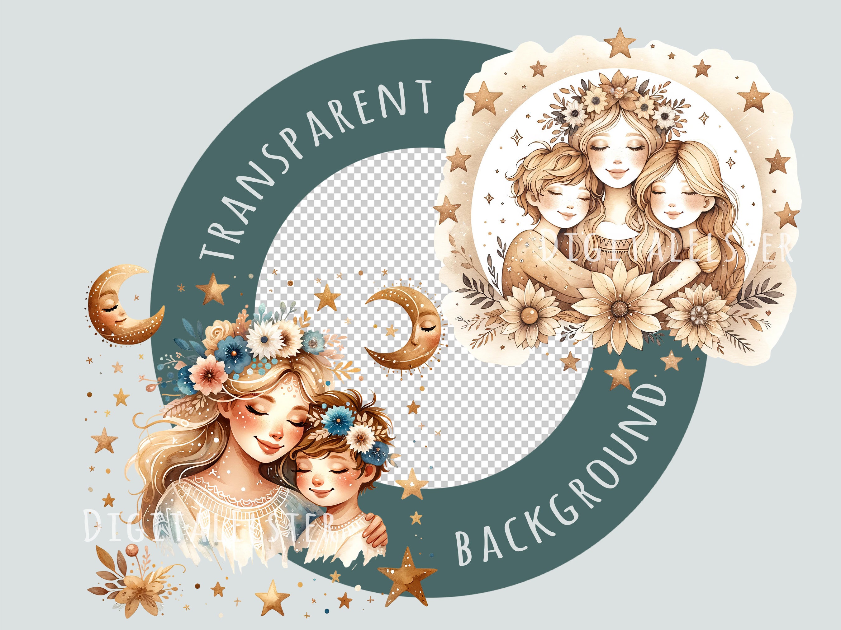 Mother and Child Clipart Set, Family Sticker, 15 PNG Files for ...