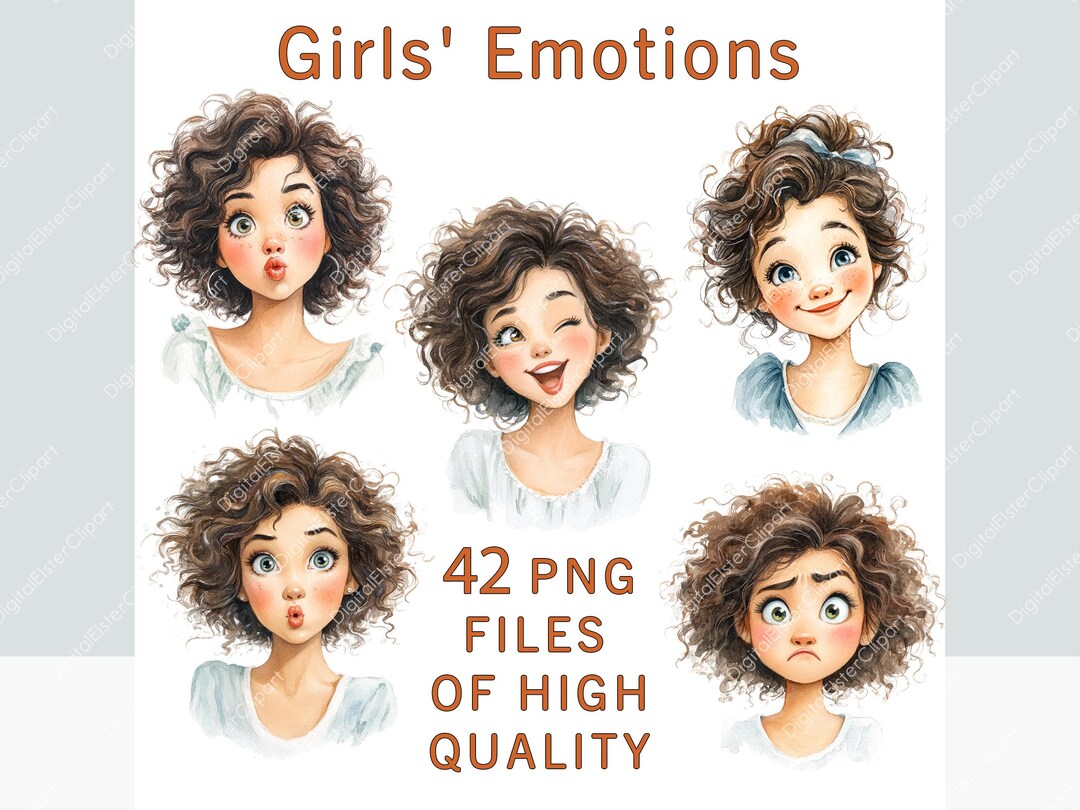 Emotions Clipart | 42 PNG Files | Watercolor Faces Digital Bundle ...