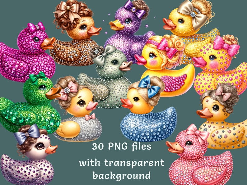 Blinged Out Rubber Duck Clipart - 30 Watercolor PNG, Commercial License ...