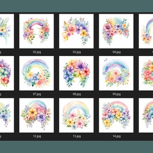 Rainbow Flower Clipart for Commercial Use - 15 Colorful Watercolor PNG ...