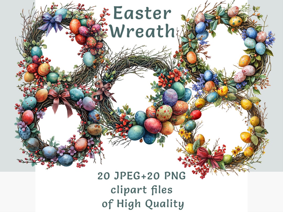 Easter Wreath Clipart Bundle, Floral Egg Wreath PNG Set, Vintage Spring ...