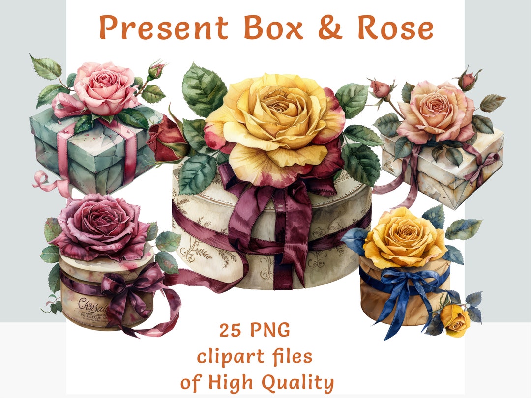 Present Box Clipart Bundle, Watercolor Box Clipart, Commercial Use Gift ...