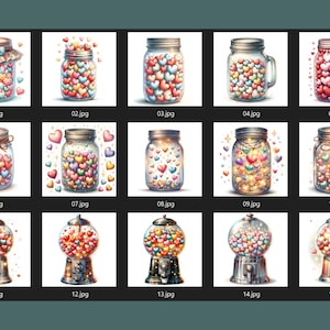 Valentines Day Clipart, Watercolor Heart-shaped Candy in Gumball ...