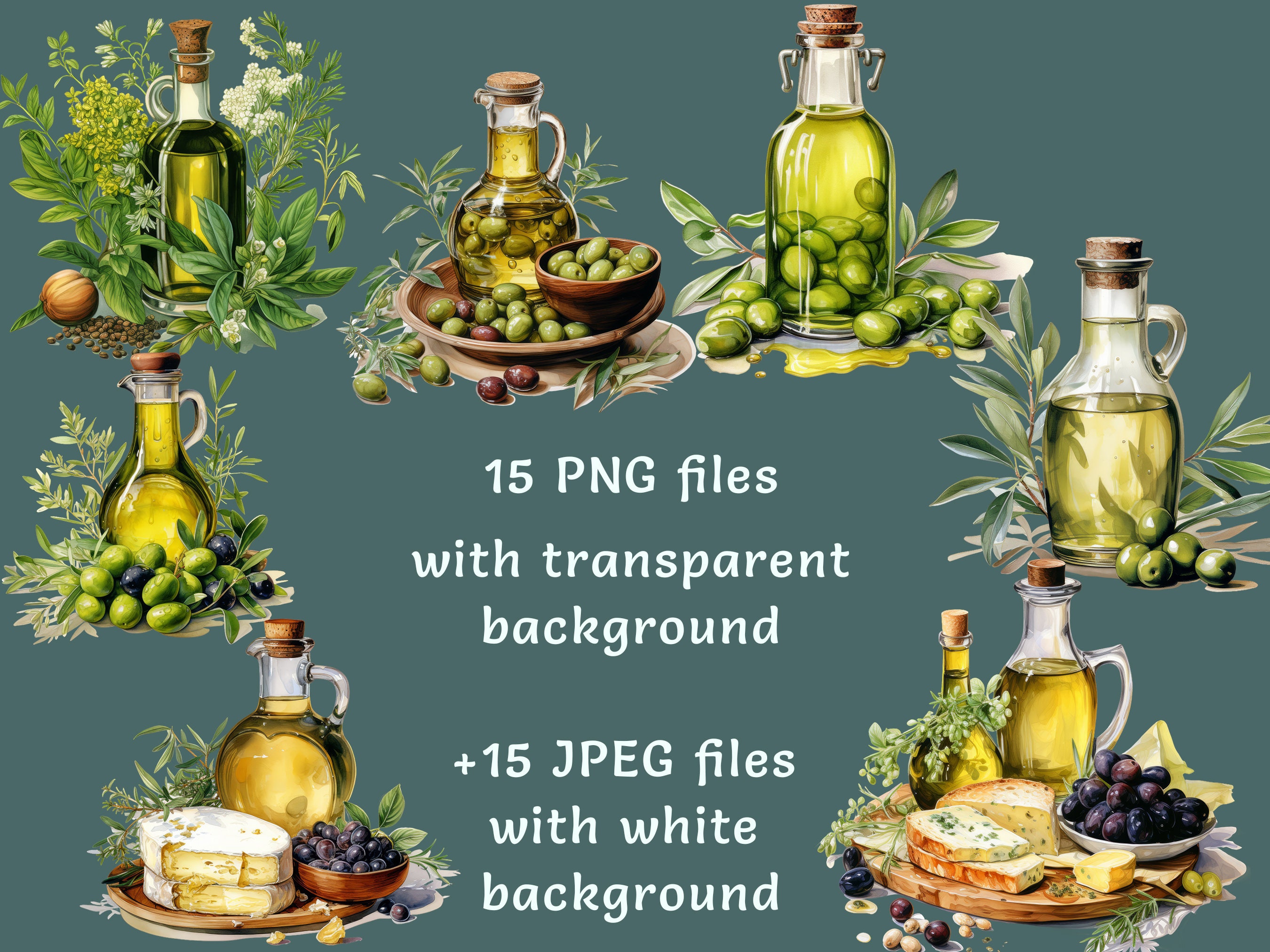 Watercolor Olive Oil Clipart Olive Oil Bottle Illustration - Etsy