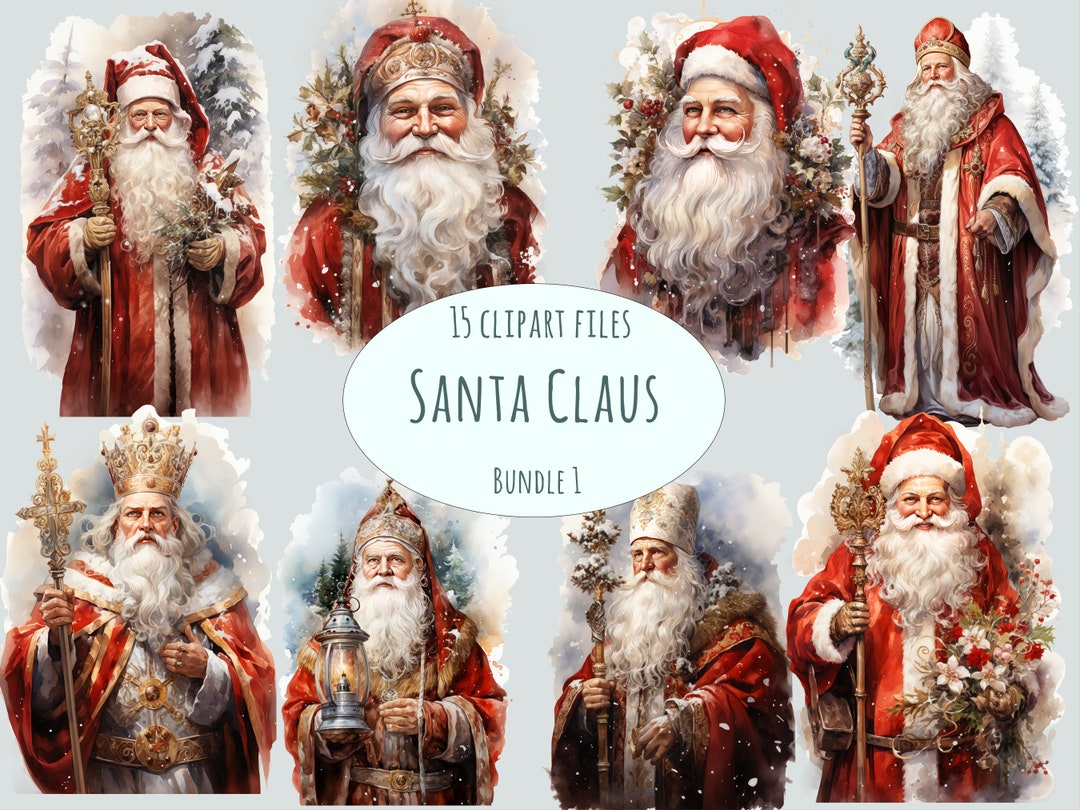 Vintage Santa Claus Clipart Collection 15 Watercolor Pngs for ...