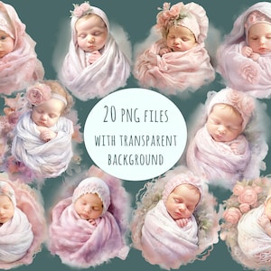 Watercolor Newborn Clipart 20 High Quality PNG Files Babyshower Clip ...
