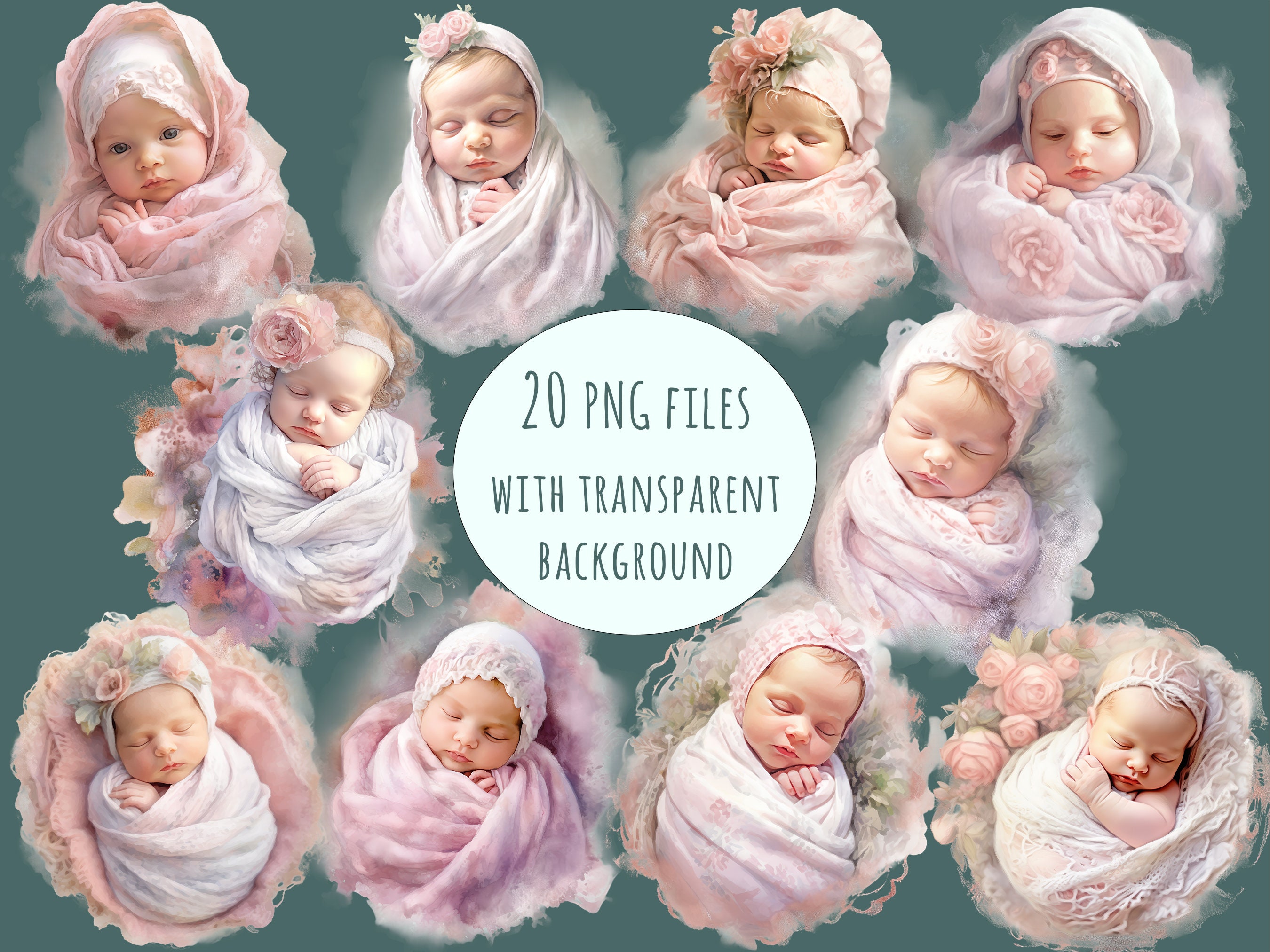 Watercolor Newborn Clipart 20 High Quality PNG Files - Etsy