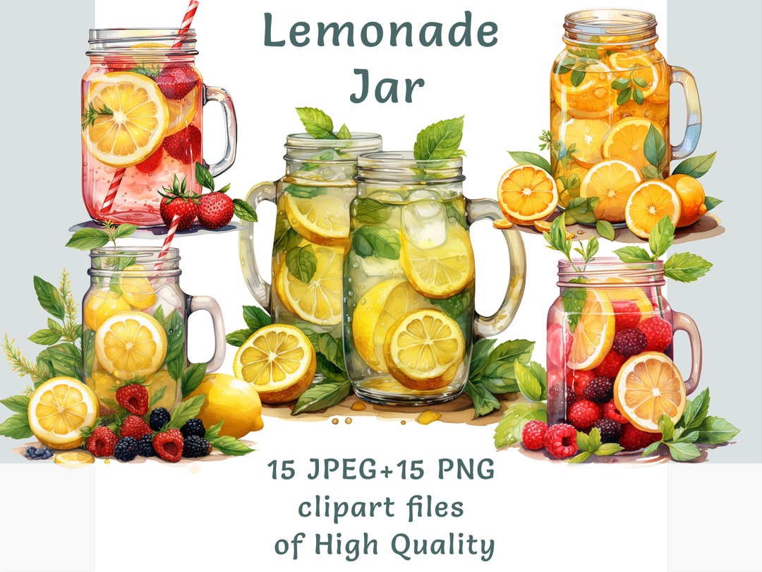 Lemonade Clipart Bundle, Watercolor Glass Jar Stickers, Commercial Use ...