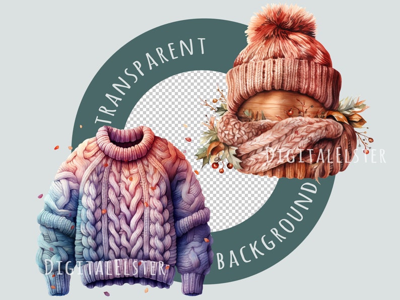 Winter Knitwear Clipart, 20 Watercolor Cozy Styled Clothes in PNG ...