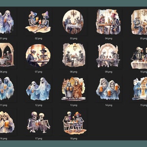 Ghost Party Clipart: 18 Spooky Watercolor PNG, Halloween Collection for ...