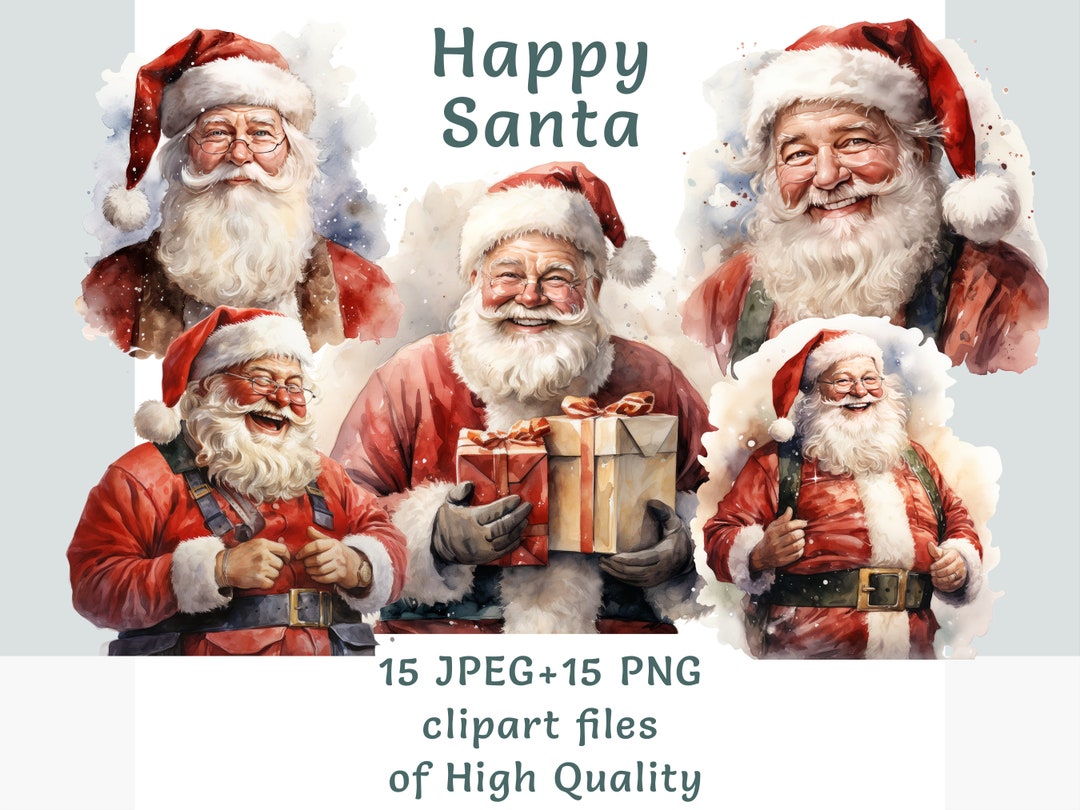 Watercolor Santa Clipart, 15 High Quality PNG and JPEG, Christmas ...