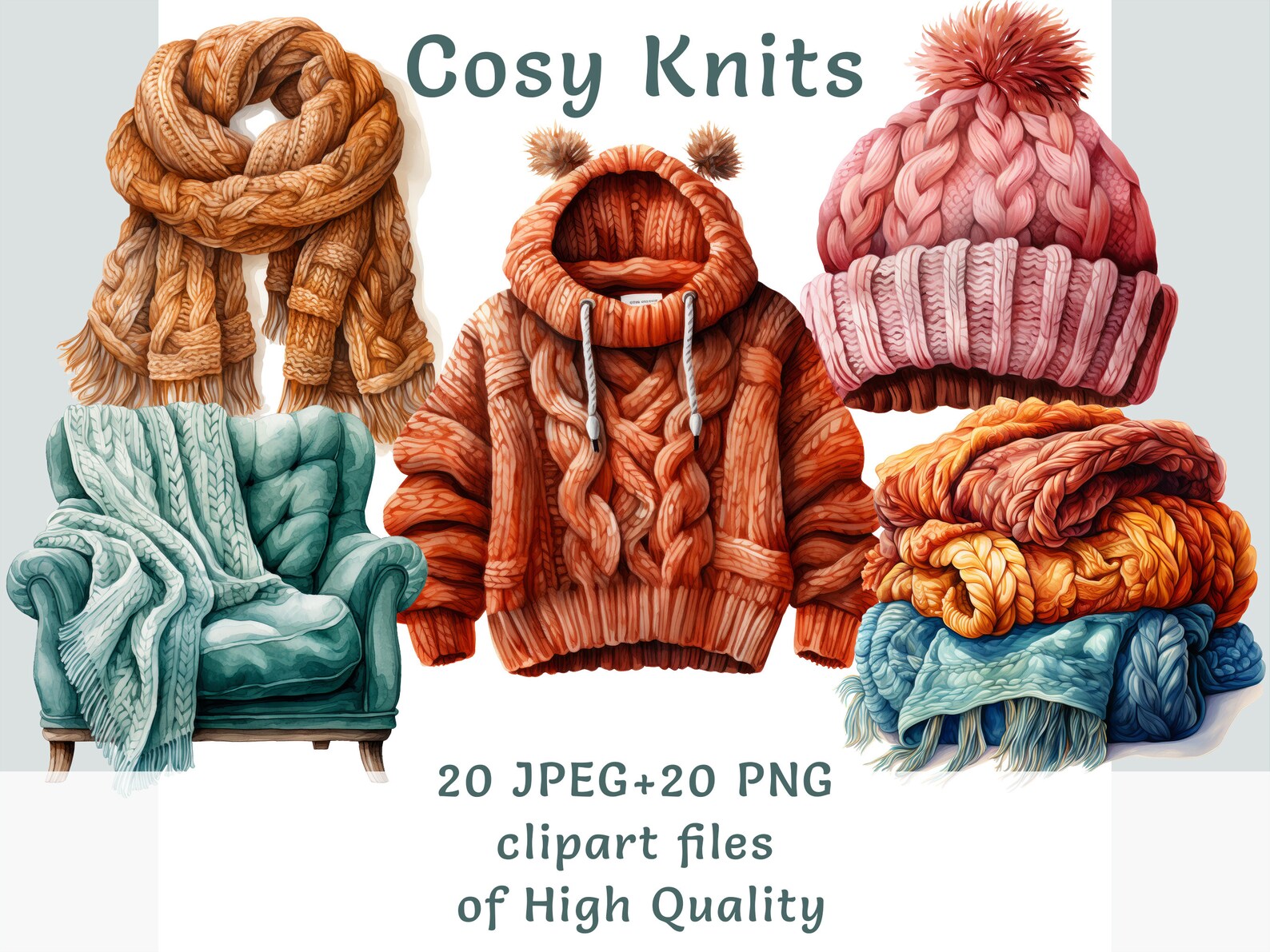 Winter Knitwear Clipart, 20 Watercolor Cozy Styled Clothes in PNG ...