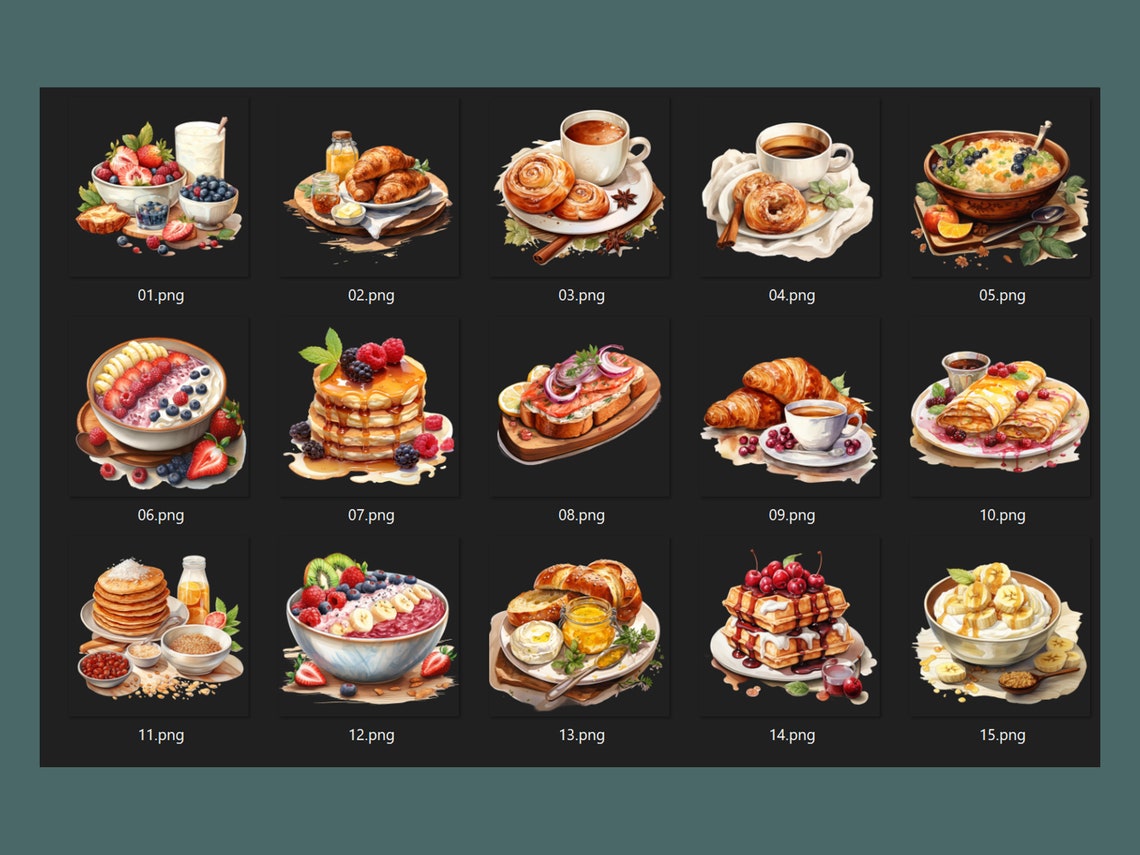 Watercolor Breakfast Clipart 15 High Quality PNG Files Food - Etsy