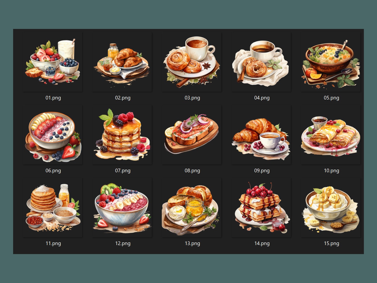 Watercolor Breakfast Clipart, 15 High Quality PNG, Watercolor Food ...