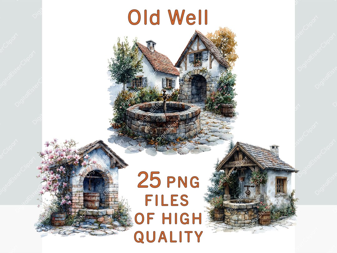 Well Clipart | House Clipart | 25 PNG Files | Watercolor Cottagecore ...