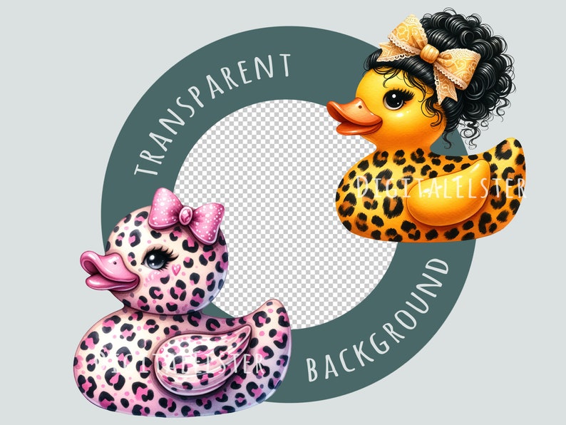 Yellow Rubber Duck Clipart Set, 20 Watercolor PNG, Duckies Leopard ...