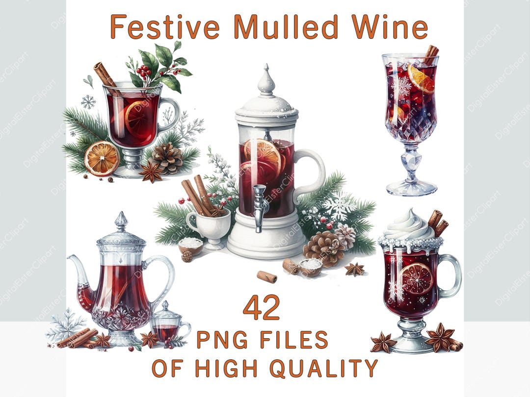 Mulled Wine Clipart | 42 PNG | Watercolor Christmas Clipart ...