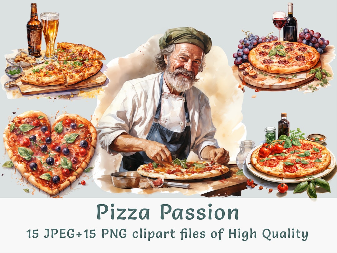 Pizza Clipart Bundle | 15 PNG JPEG Pizzaiolo, Italian Food, Digital ...