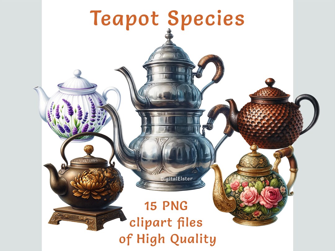 Tea Pot Clipart Bundle, Watercolor Tea Set Stickers Set, Commercial Use ...