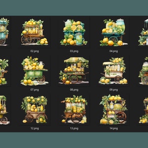 Watercolor Lemon Cart Clipart, 15 High Quality PNG and JPEG, Lemonade ...