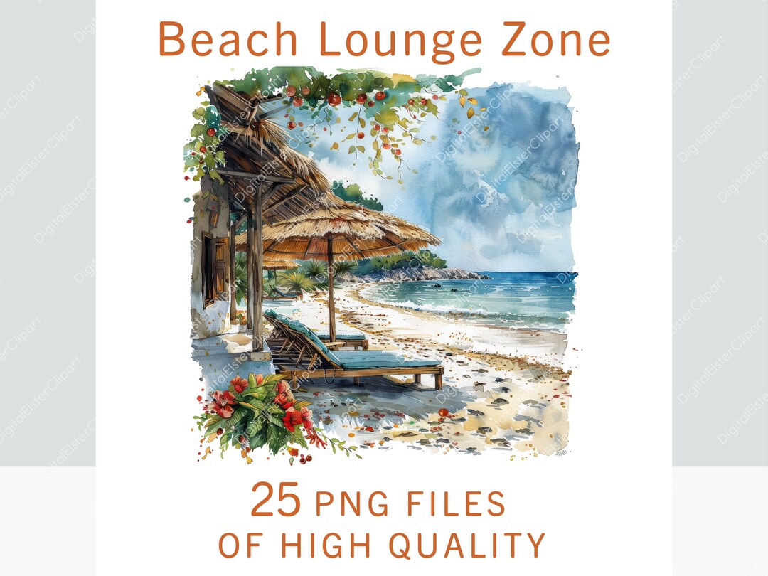 Beach View Clipart Bundle, Watercolor Vacation Clipart, Commercial Use ...