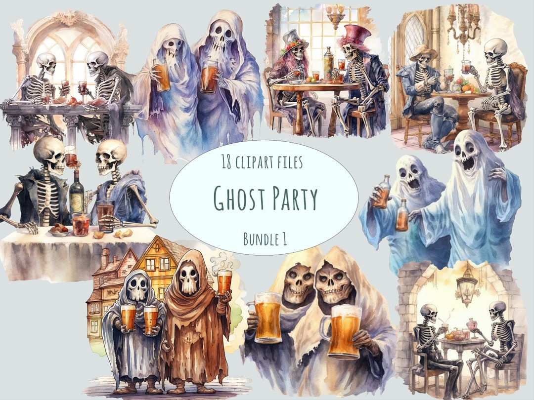 Ghost Party Clipart: 18 Spooky Watercolor PNG, Halloween Collection for ...