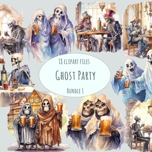 Ghost Party Clipart: 18 Spooky Watercolor PNG, Halloween Collection for ...