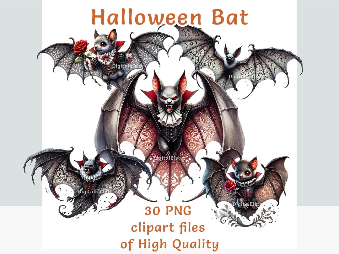 Halloween Bat Clipart Bundle, Watercolor Halloween Clipart, Commercial ...