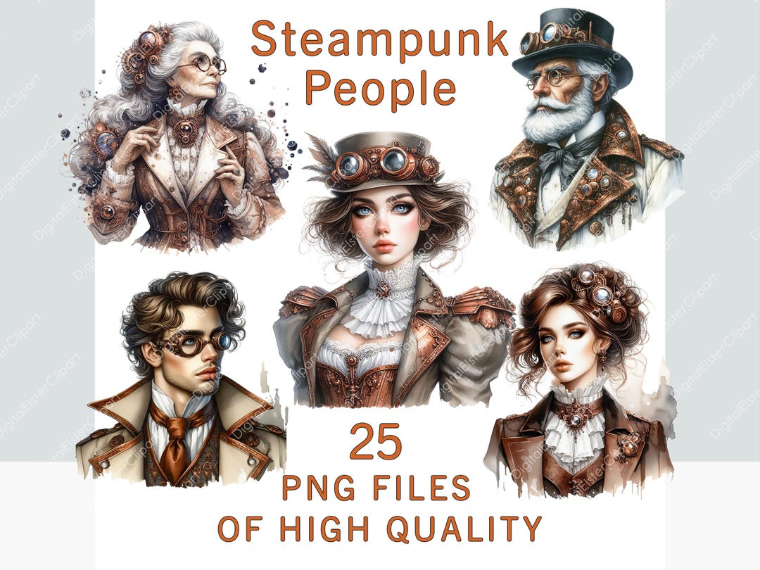 Steampunk Character Clipart | 25 Victorian PNG | Fantasy & Retro ...