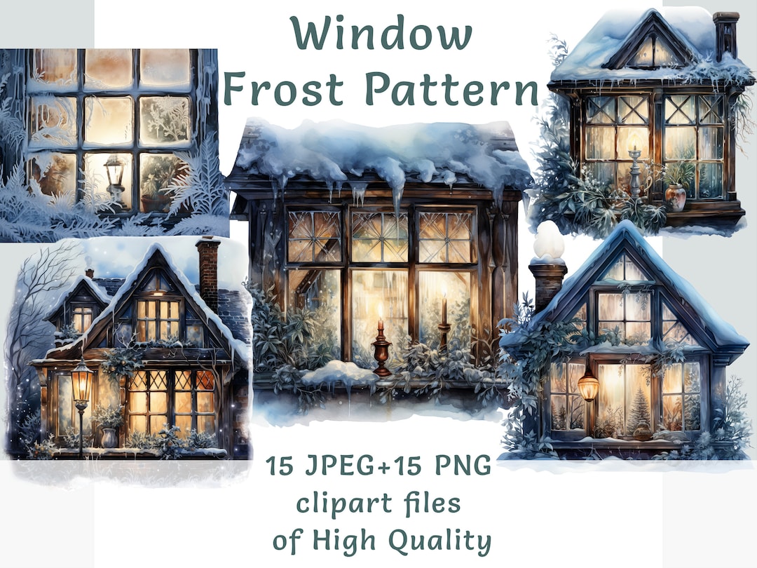 Frost Windows Clipart, 15 High Quality Watercolor PNG and JPEG, Winter ...