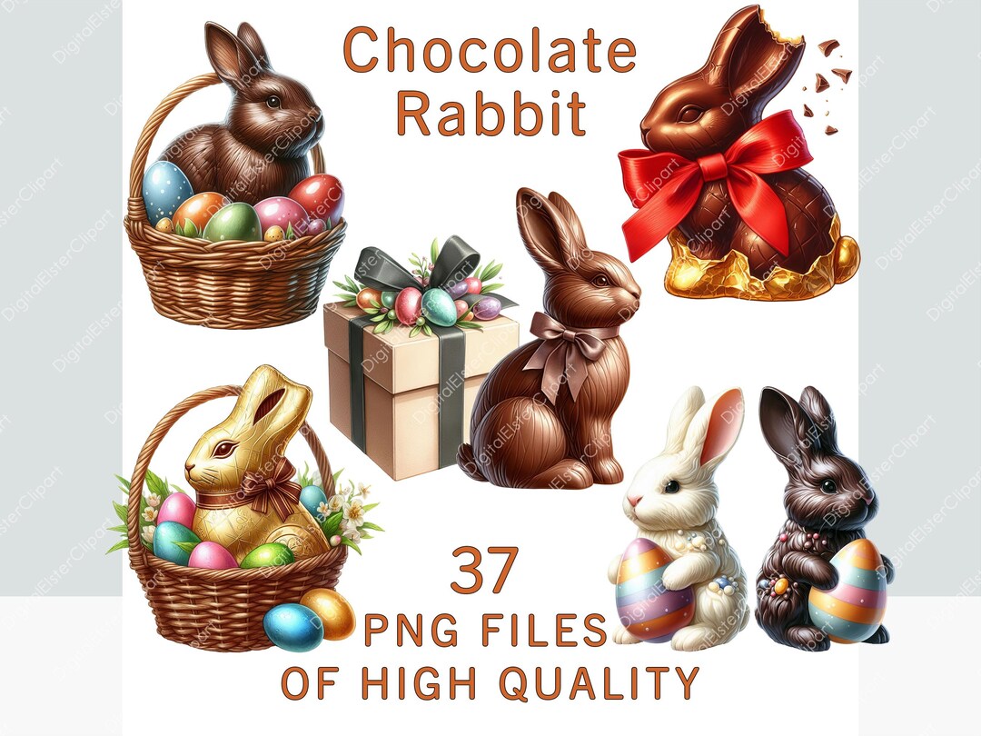 Chocolate Rabbit Clipart Bundle, Easter Clipart Set, Candy Egg Basket ...