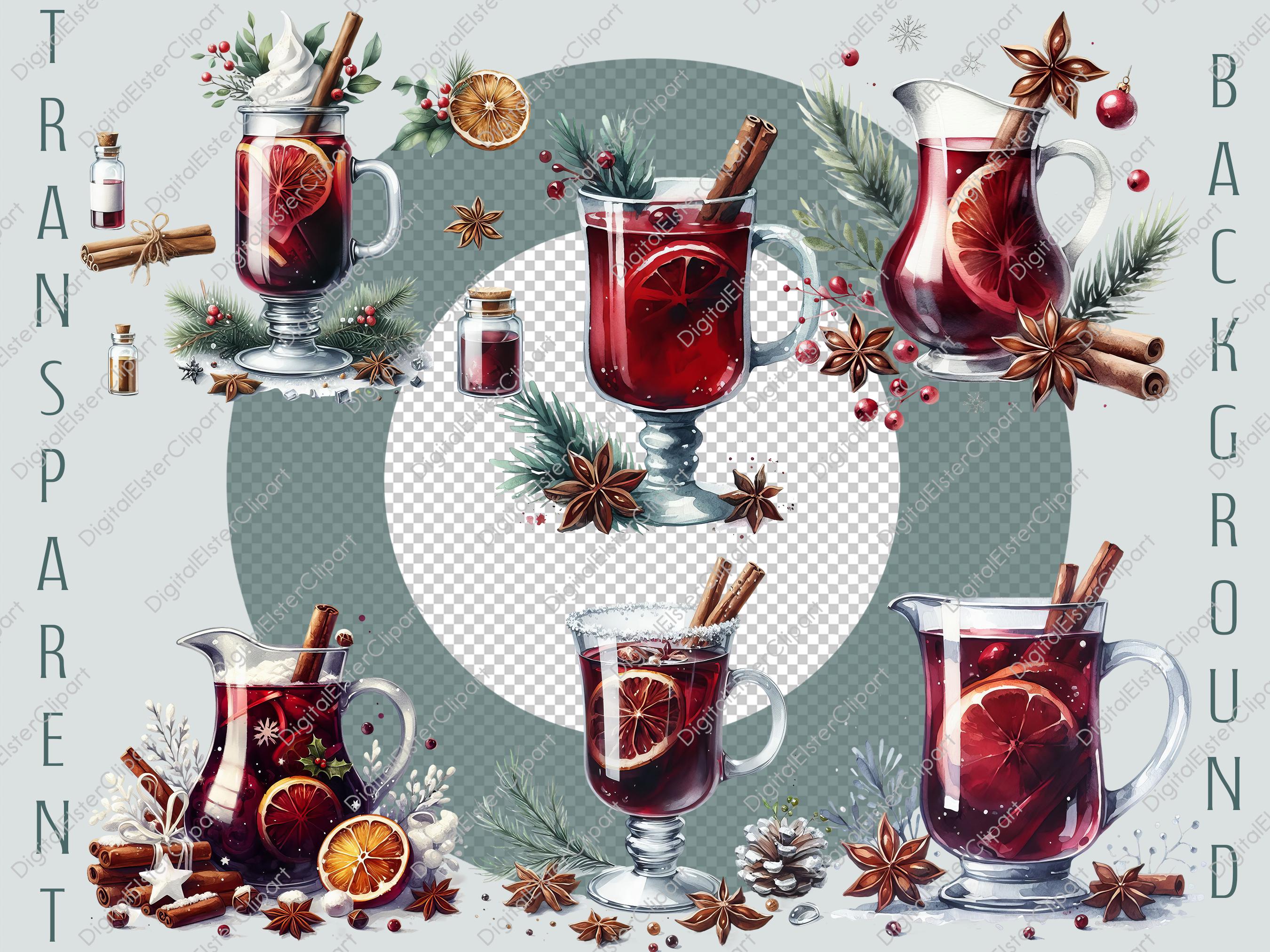 Mulled Wine Clipart | 42 PNG | Watercolor Christmas Clipart ...
