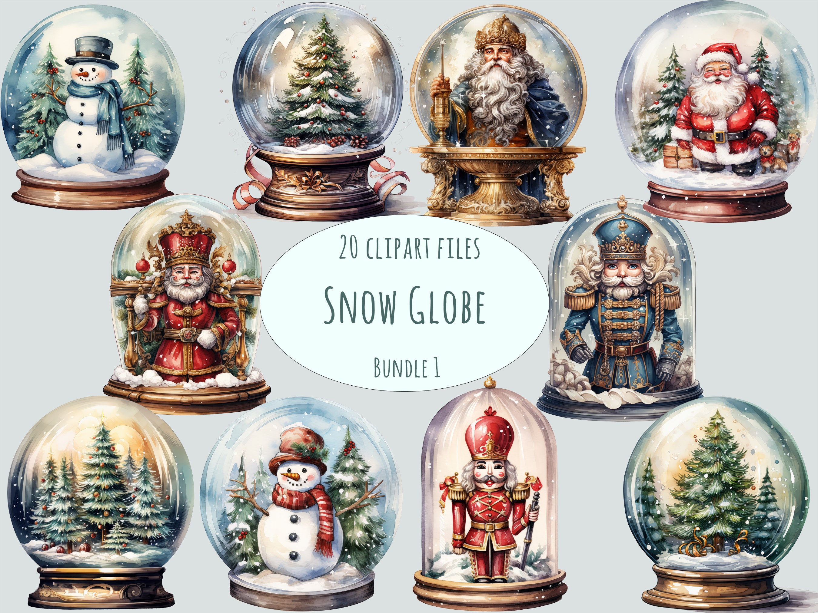 Snowglobe Clipart | 20 PNG | Watercolor Christmas Clipart | Commercial ...
