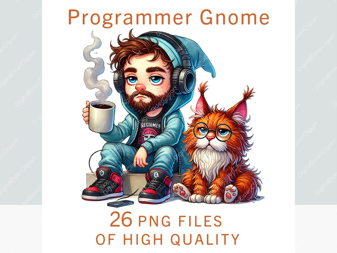 Programmer Clipart | 26 PNG | Watercolor Gnome Clipart | Commercial Use ...