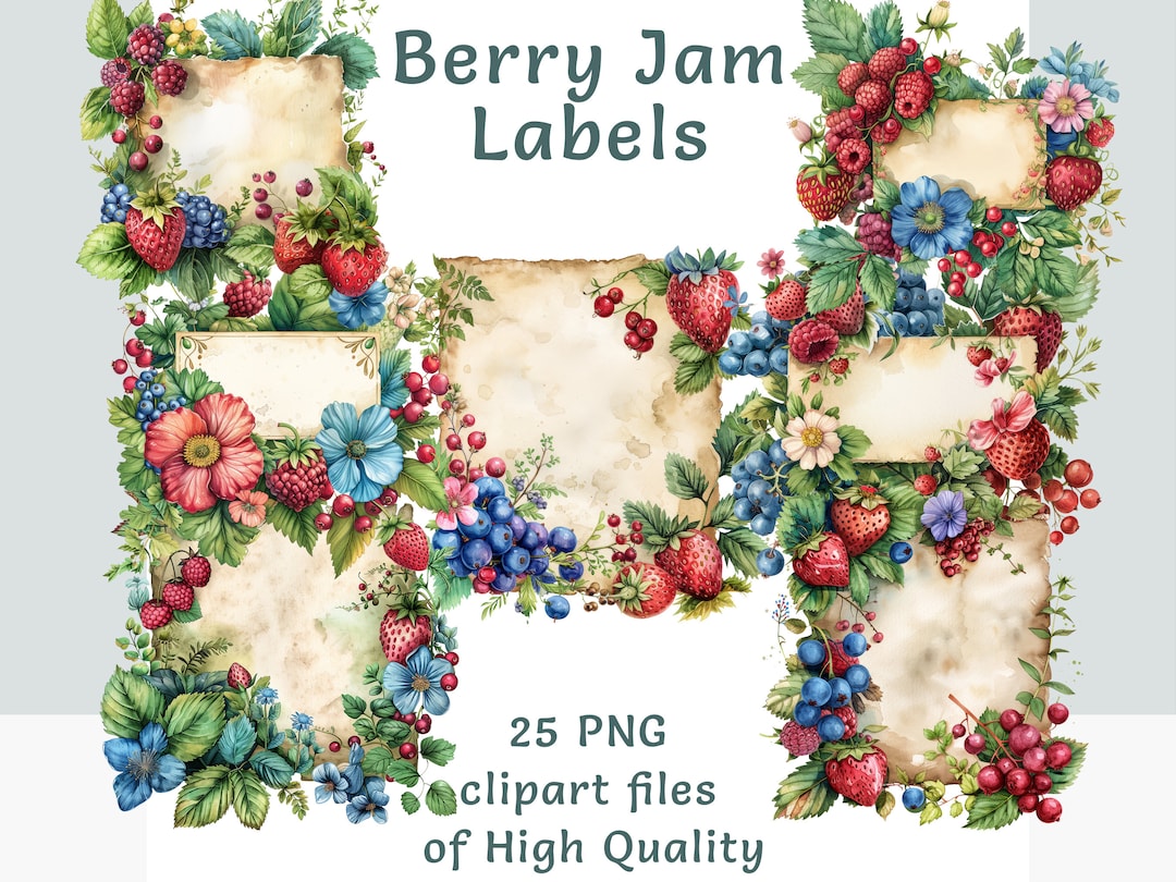 Berry Jam Labels Clipart, Strawberry Blueberry Raspberry Jar Labels ...