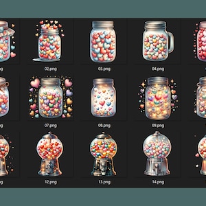 Valentines Day Clipart, Watercolor Heart-shaped Candy in Gumball ...