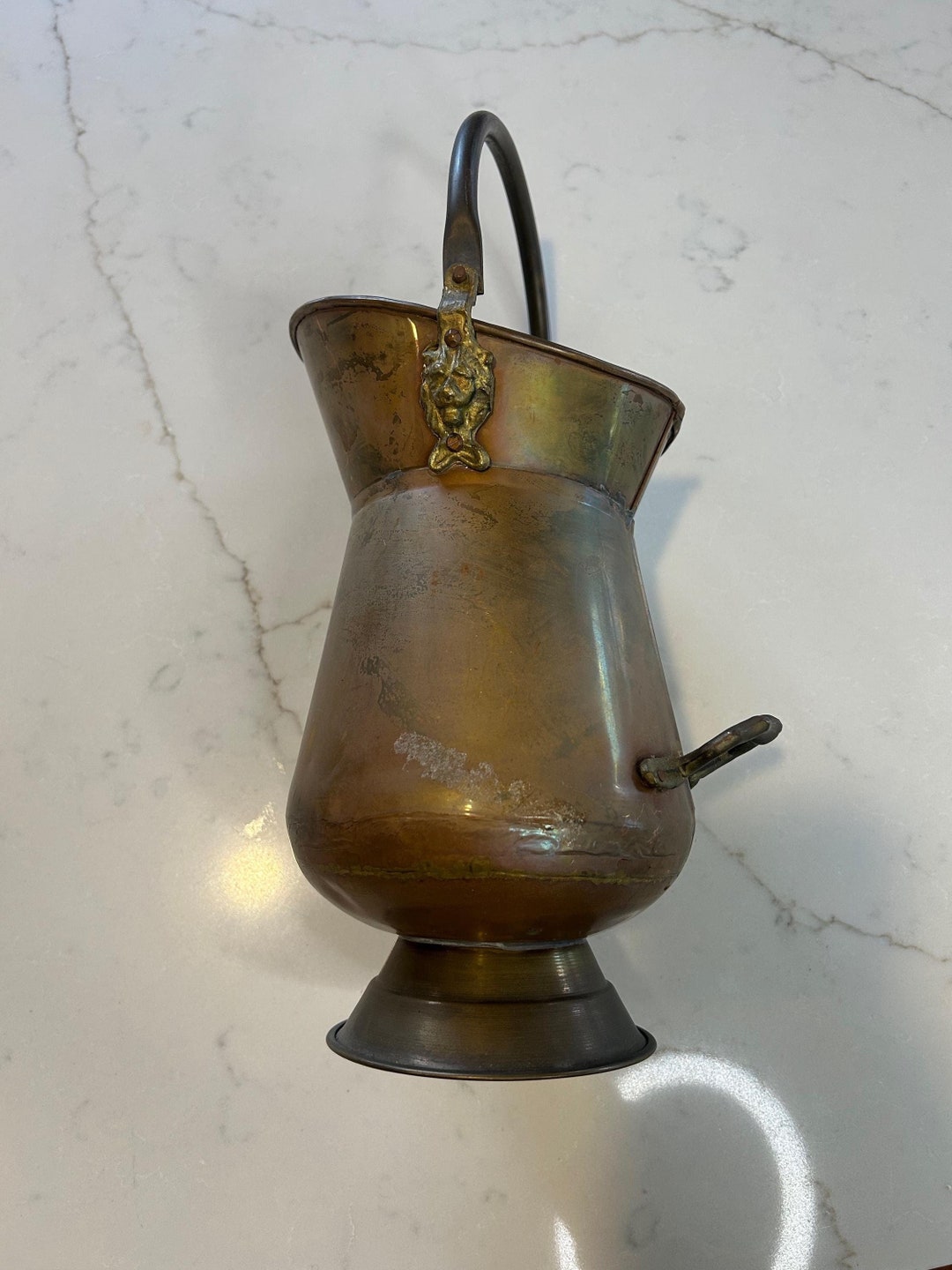 Vintage Copper Scuttle Bucket With Lion Heads - Etsy