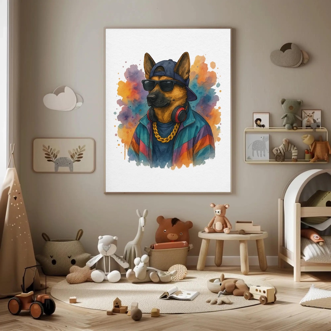 90s Hip Hop German Shepherd Art Print: Funny Dog Lover Gift (digital ...