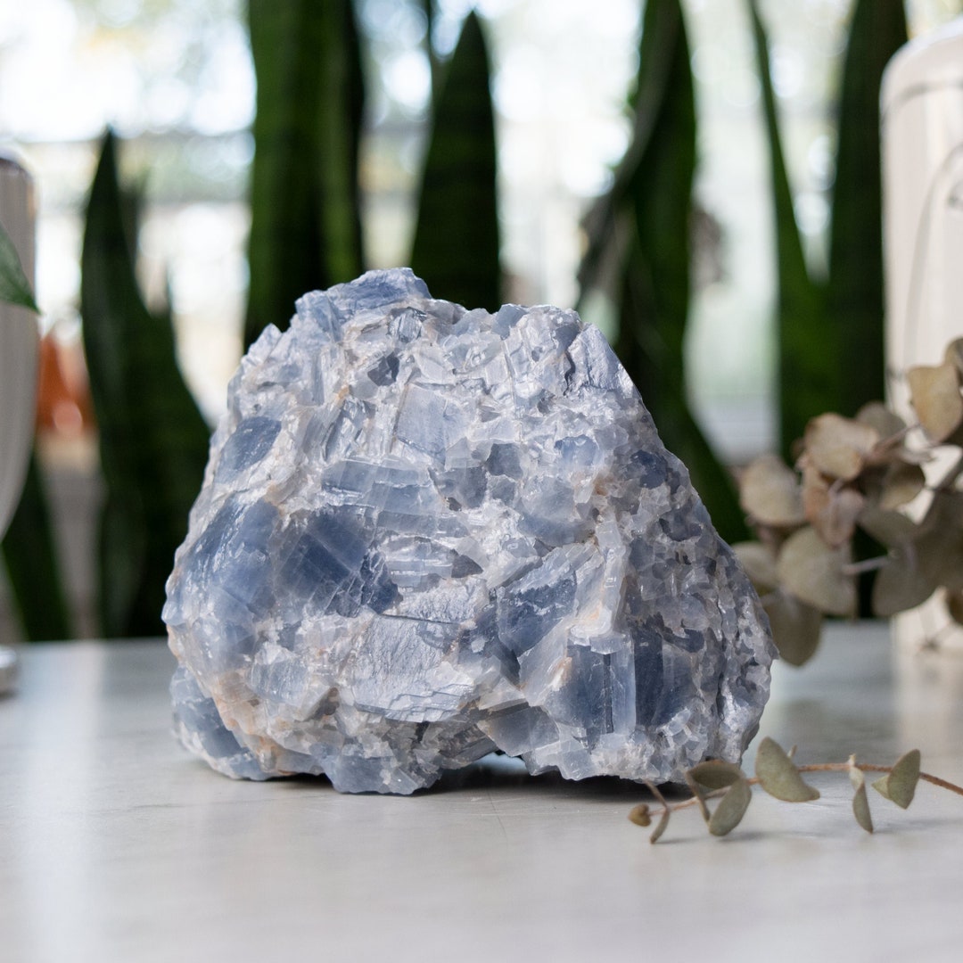 Blue Calcite, Calcite Crystal Cluster, Raw Crystal, Crystal Display ...