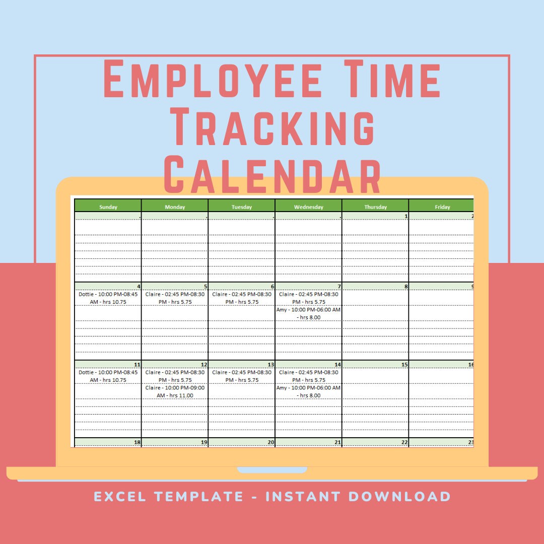 Employee Timesheet Spreadsheet Calendar, Time Management Excel ...