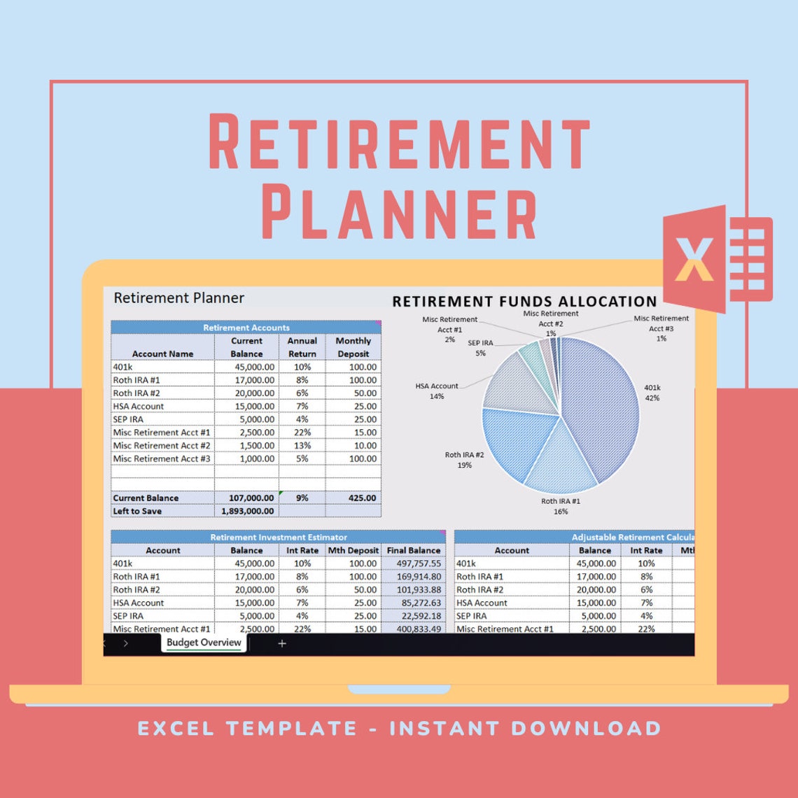 Simple Retirement Planner Excel Retirement Tracker Simple Retirement Spreadsheet Retirement ...