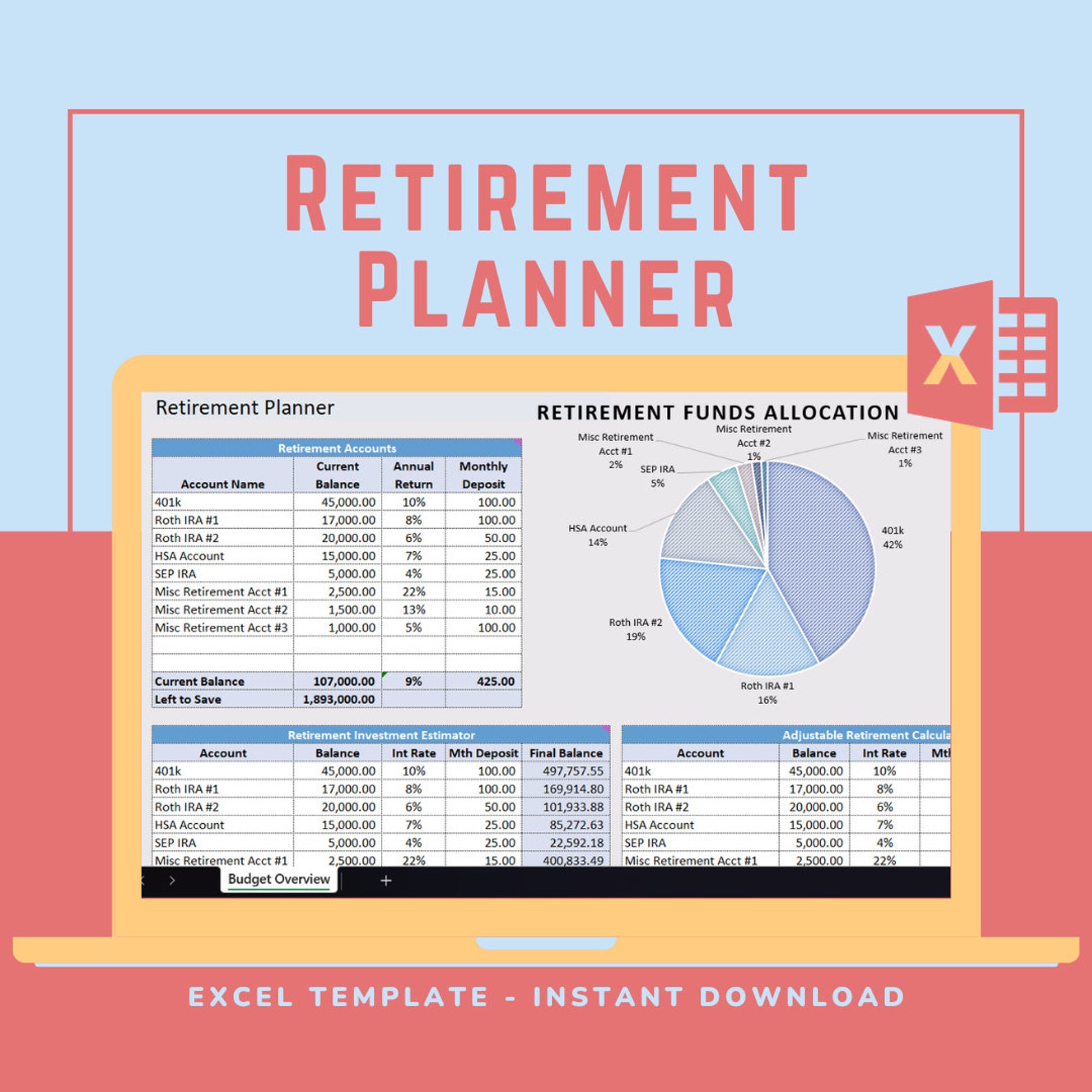 Simple Retirement Planner Excel Retirement Tracker Simple Retirement ...