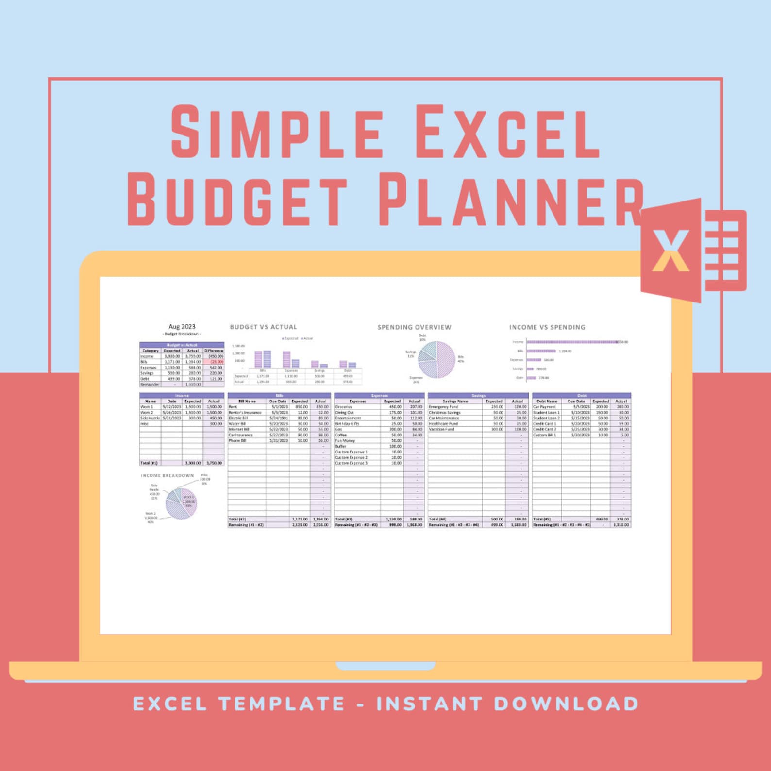 Monthly Budget Excel Planner Simple Excel Budget Planner Beginner ...