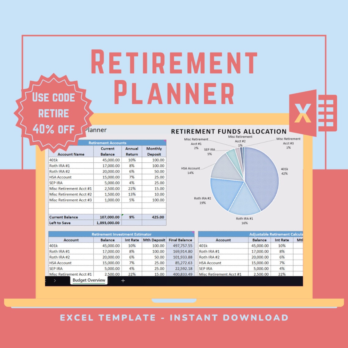 Simple Retirement Planner Excel Retirement Tracker Simple Retirement ...